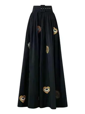 Camilla Belted Taffeta Skirt - Black