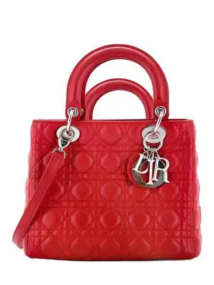 Dior Lady Dior Bag Cannage Quilt Lambskin Medium Satchel Red