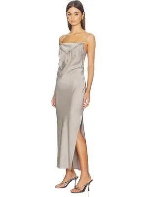 Nanushka Rachana Slip Dress With Fringe Detailing - Silver