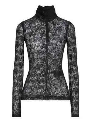 Liviana Conti Long Sleeve Lace Turtleneck Top - Black