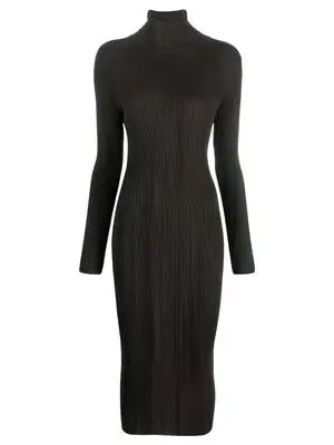 P.a.r.o.s.h Ribbed-knit Roll-neck Midi Dress - Brown