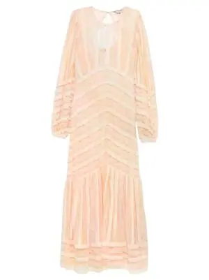 TWINSET Lace Striped Long Sleeve Maxi Dress - Pink