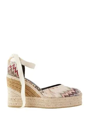 Missoni Eva 80 Striped Woven Wedge Sandals - Neutrals