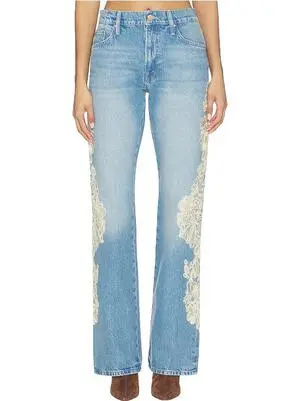 MOTHER The Chomp Heel Jeans With Floral Lace Detail - Blue
