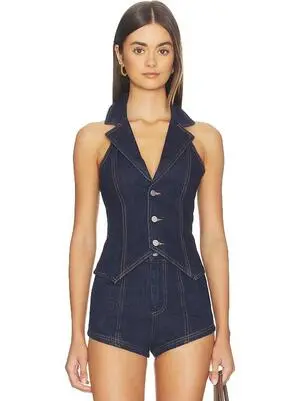 MORE TO COME Eleshia Denim Vest - Blue