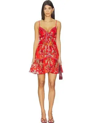 Camilla Tie Front Short Dress With Hem Ruffle - Red