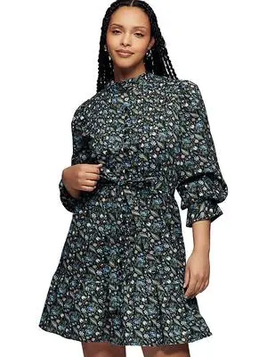 English Factory Long-sleeve Floral Mini Shirt Dress - Black Pattern