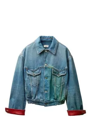 Versace Denim Blouson Jacket With Leather Inserts - Blue