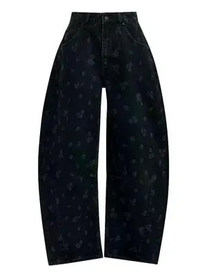 Essentiel Antwerp Floral Printed Barrel Jeans - Black