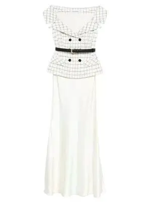 SELF-PORTRAIT Button Belted Maxi Dress - Neutrals