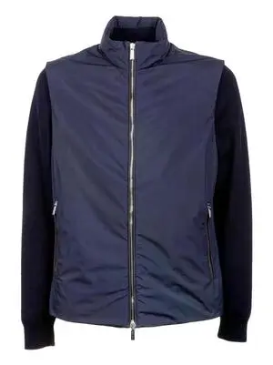 MOORER Zip-up Jacket With Knitted Sleeves - Blue
