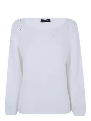 ANNECLAIRE Long Sleeves Boat Neck Sweater - White