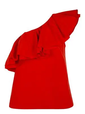 Essentiel Antwerp Asymmetric Ruffle Top - Red