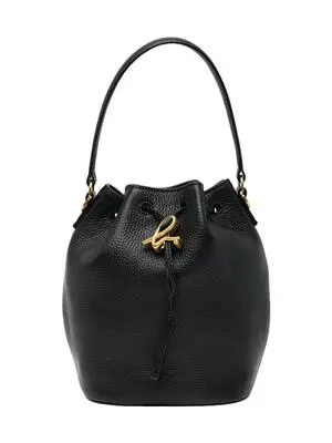 AGNES B. Drawstring Leather Bucket Bag - Black