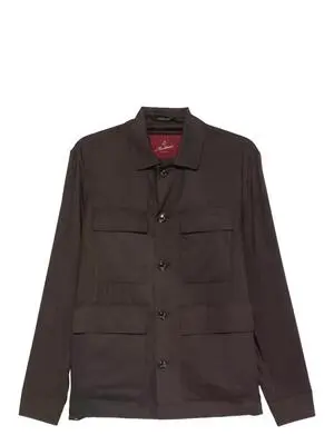MONTECORE Dark Wool Point Collar Buttoned Pocket Jacket - Brown