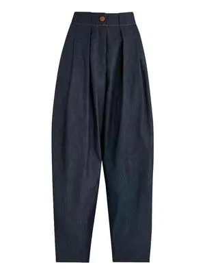 Palmer//harding Solo Barrel-leg Chambray Trousers - Blue