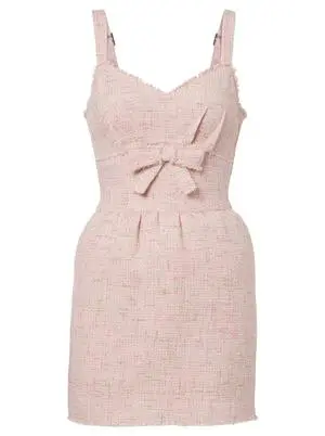 SHUSHU/TONG Bow-detail Cotton-blend Tweed Minidress - Pink