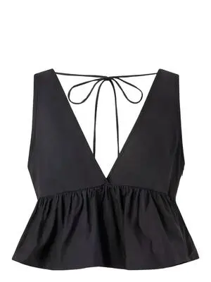 Pinko V-neck Tie-detailed Cropped Top - Black