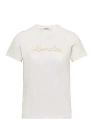 Moncler Logo-Embroidered T-Shirt Neutrals
