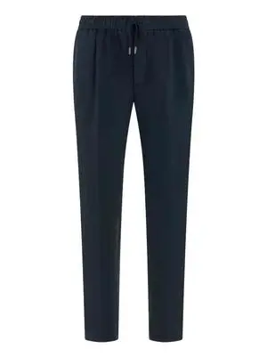 Boggi Milano Navy Linen Drawstring Trousers - Blue
