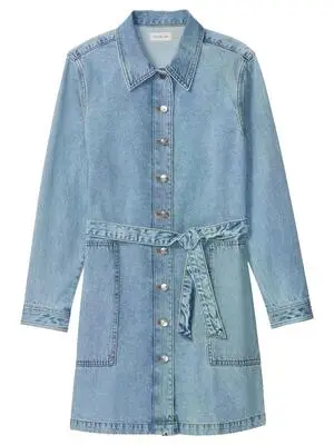 Calvin Klein Belted Buttoned Mini Dress - Blue