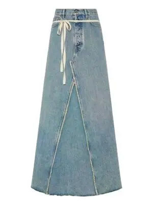 MAISON MARGIELA Frayed String-detail Maxi Cotton Skirt - Blue