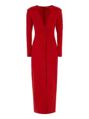 Alessandra Rich Cady V-neck Button Maxi Dress - Red