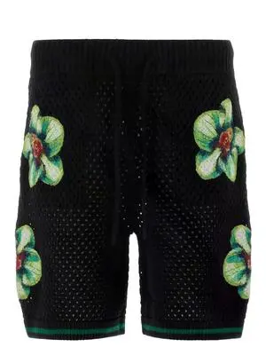 Casablanca Glitch Orchid Embroidered Crochet Shorts - Black