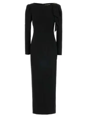 Alessandra Rich Ruffled Cady Long Dress - Black