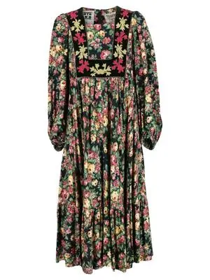 Vintage Floral-print Dress - Blue