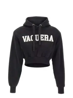 Vaquera Logo Cropped Hoodie - Black