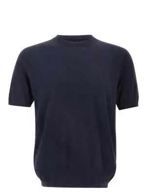 KANGRA Short-sleeve Ribbed Sweater - Blue