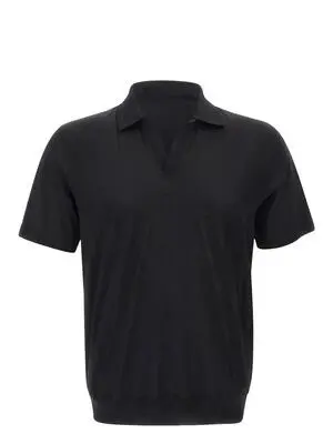 GRAN SASSO Ribbed V-neck Polo-collar T-shirt - Black