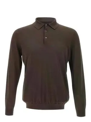 KANGRA Long-sleeve Silk Polo Shirt - Brown
