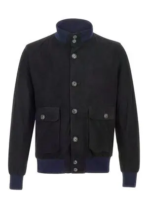 BARBA NAPOLI High-collar Suede Jacket - Blue