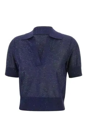 KANGRA Sequin V-neck T-shirt - Blue