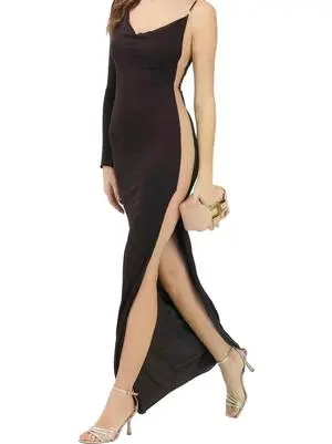 Elisabetta Franchi One-sleeve Slit Maxi Dress - Brown