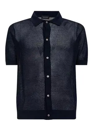 Tagliatore Pointelle Ribbed Polo Shirt - Blue