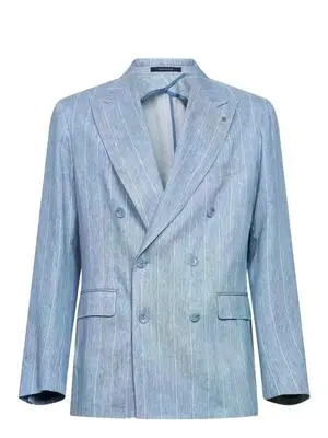 Tagliatore Peak Lapel Striped Jacket - Blue