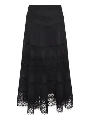 Charo Ruiz Ibiza Serza Crochet-design Tiered Skirt - Black