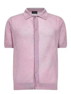 Tagliatore Pointelle-knit Short-sleeve Shirt - Pink