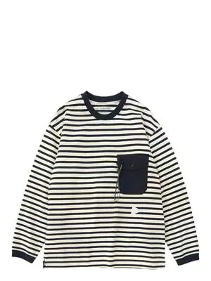 AND WANDER Striped Patch-pocket T-shirt
