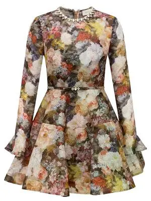 Zimmermann Alchemy Floral-print Embellished Mini Dress - Brown