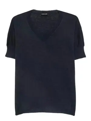 ANNE CLAIRE V-neck Knitwear With Puff Sleeves - Blue