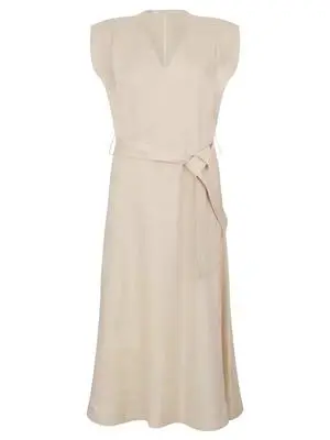 SLOWEAR V-neck Tie Dress - Neutrals