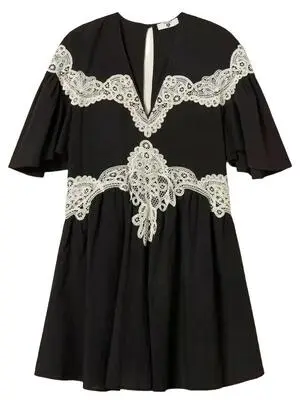 TWINSET Lace V-neck Mini Dress - Black