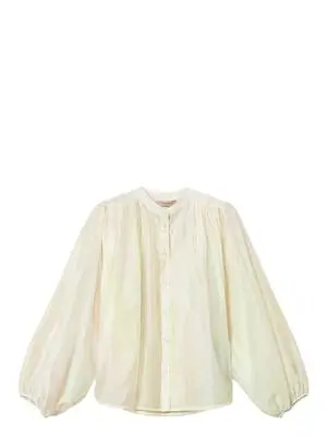 TWINSET Band Collar Gathered Back Long Sleeve Shirt - Neutrals