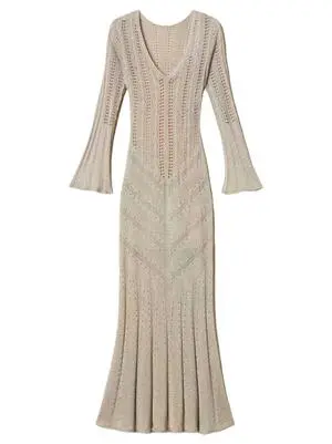 TWINSET Midi V-neck Dress With Flared Hem - Neutrals