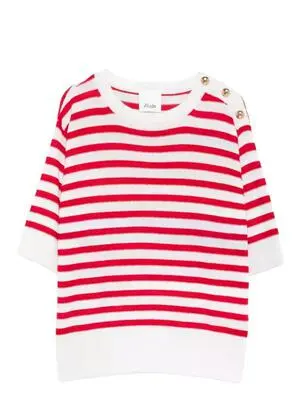 ALLUDE Striped Short-sleeve Top - Red