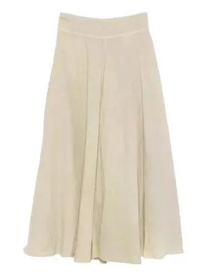 120% Lino Pleated A-line Midi Skirt - Neutrals